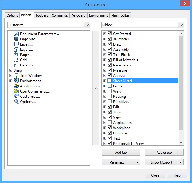 System Fundamentals. Customization > Customizing Toolbars and Keyboard > “Ribbon” Tab